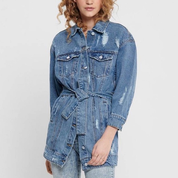 Only | Jackets & Coats | Reserved Nwt Only Blue Denim Long Denim Belted ...
